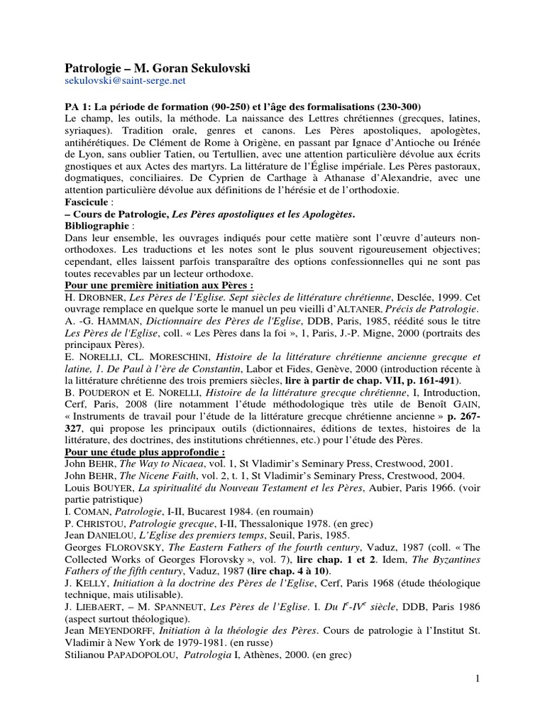 Patrologie FTC Etd | PDF | Pères de l'Église | Trinité