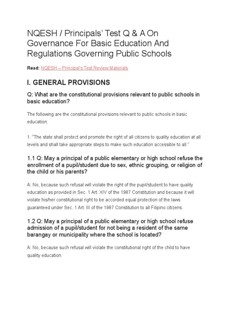 NQESH | PDF | Special Education | Secondary School