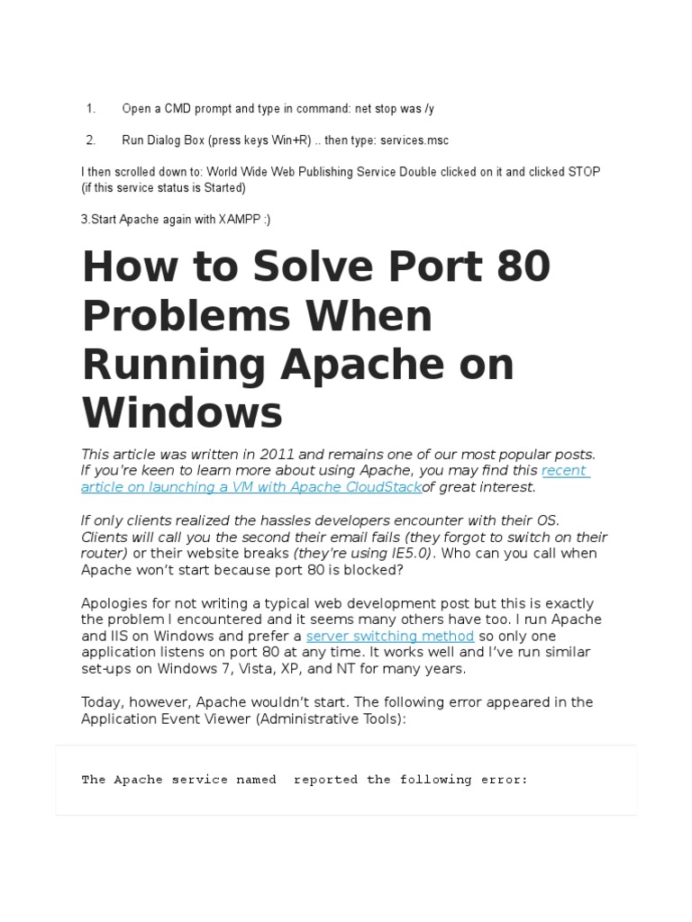 How To Free Port 80 | PDF | Port (Computer Networking) | Internet ...