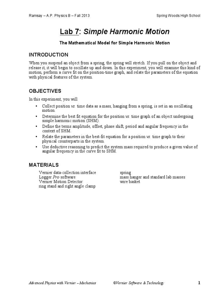 Lab 7 - Simple Harmonic Motion | PDF | Physics | Mechanical Engineering