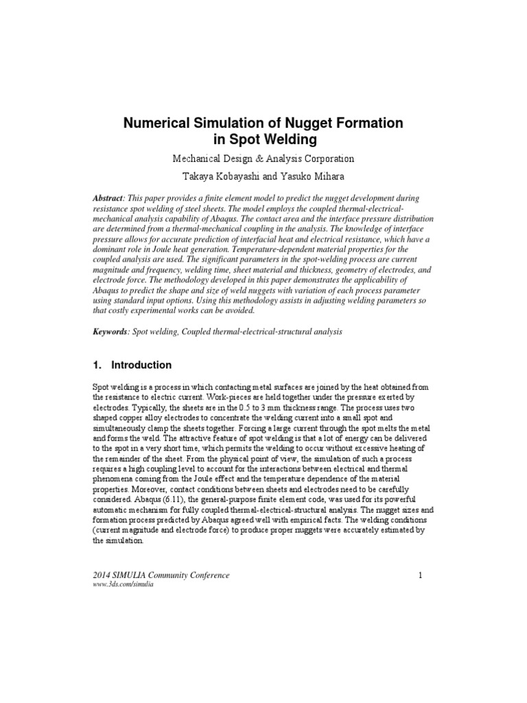 Numerical Simulation Nugget Formation 14 | PDF | Welding | Construction