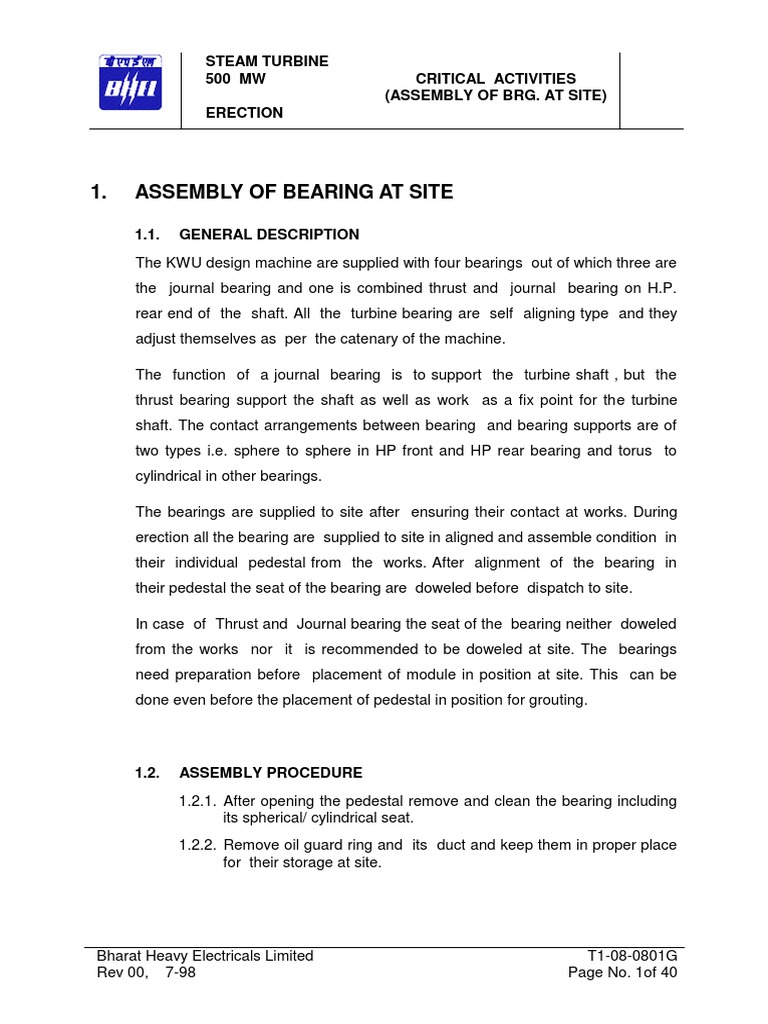 Bhel Bearing Erection | PDF | Turbine | Bearing (Mechanical)