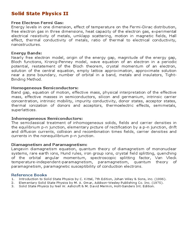 Solid State Physics II: Free Electrons, Energy Bands & Semiconductors | PDF | Nuclear Physics ...