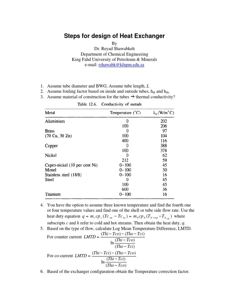 Steps For Design of Heat Exchanger | Download Free PDF | Physical ...