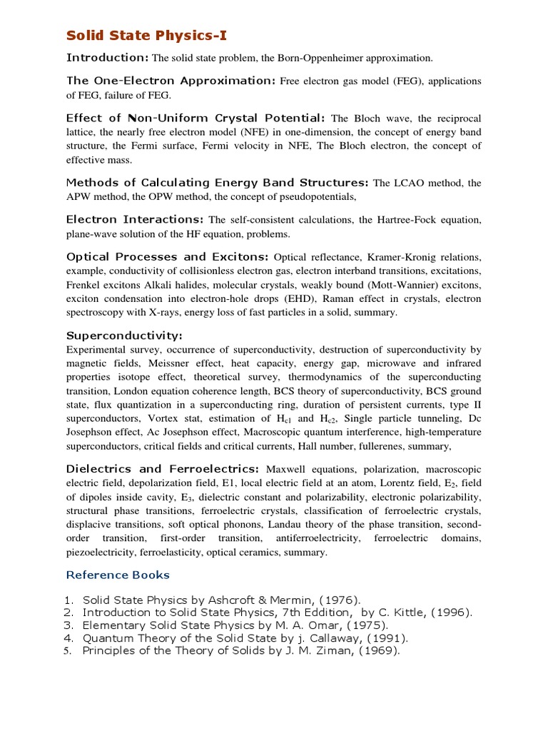 3.syllabus (Solid State Physics) Optional | PDF | Superconductivity | Ferromagnetism