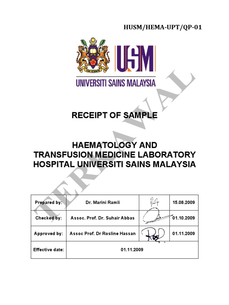 Receipt of Sample: HUSM/HEMA - UPT/QP - 01 | Download Free PDF ...
