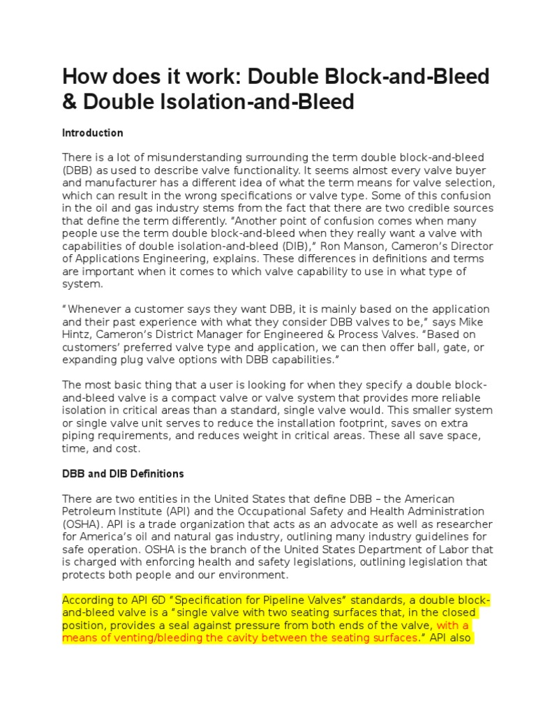 Double Block and Bleed | Occupational Safety And Health Administration ...