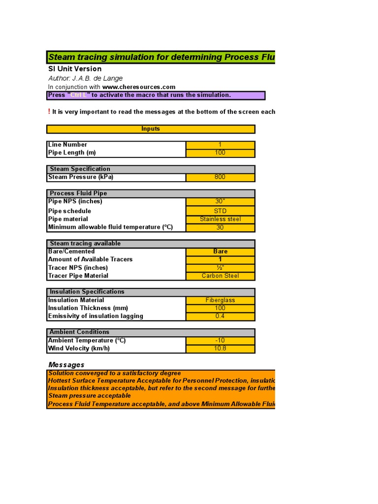 Steam - Tracing Calculation Spreadsheet | PDF