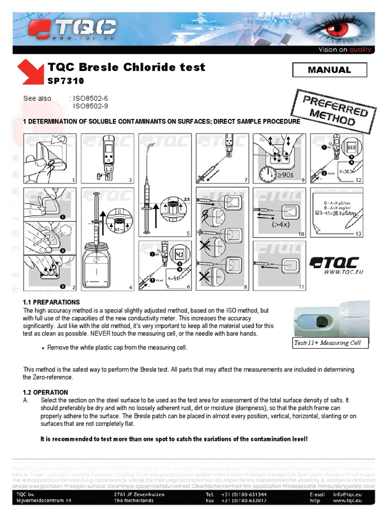 TQC Bresle Chloride Test Kit SP7310 Manual | PDF | Sodium Chloride ...