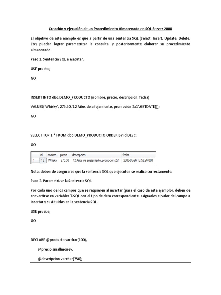 Ejemplos de Stored Procedures | PDF | SQL | Servidor SQL de Microsoft