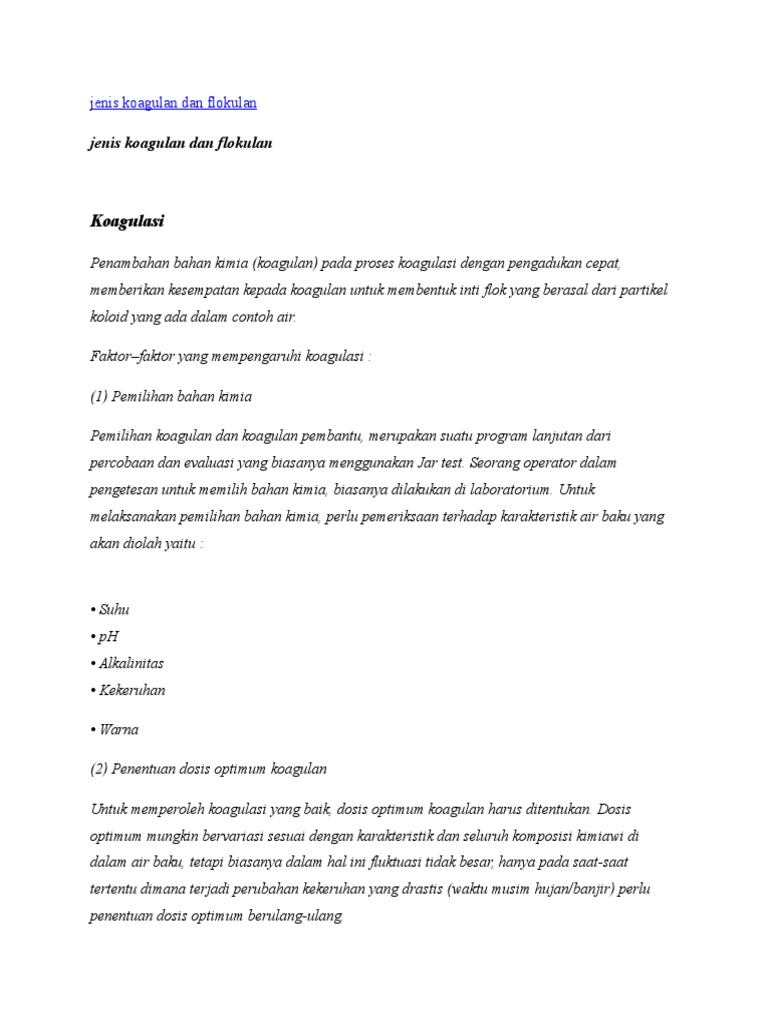 Jenis Koagulan Dan Flokulan | PDF | Griya & Taman