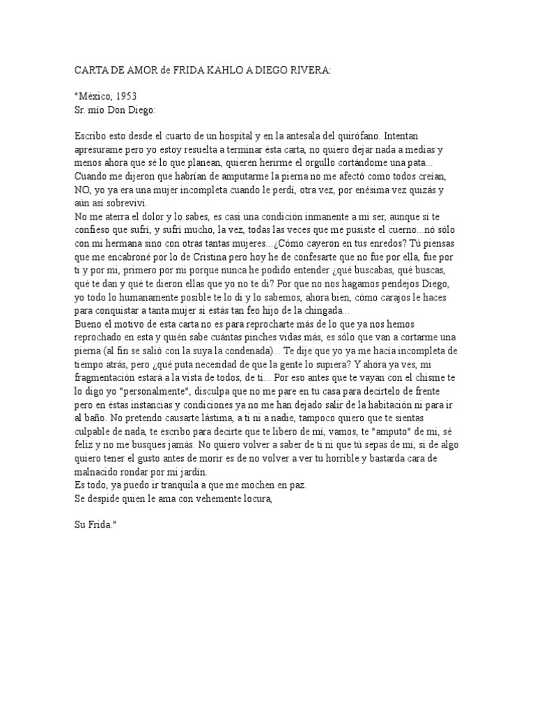Carta de Amor de Frida Kahlo A Diego Rivera | PDF