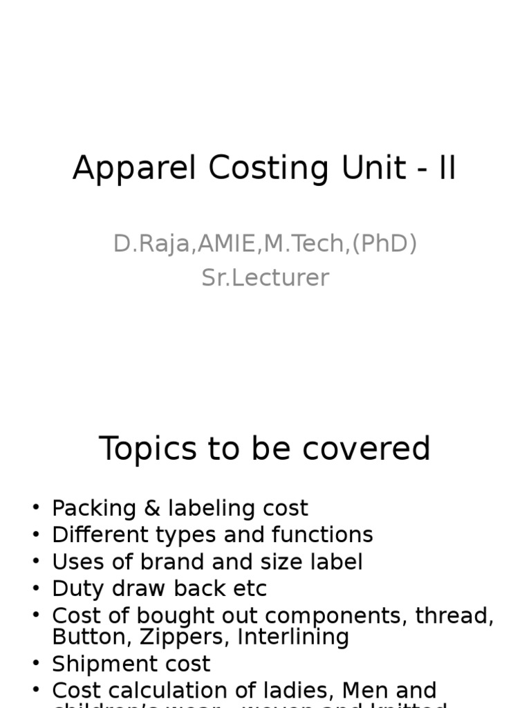 Apparel Costing Breakdown and Analysis | PDF | Packaging And Labeling ...