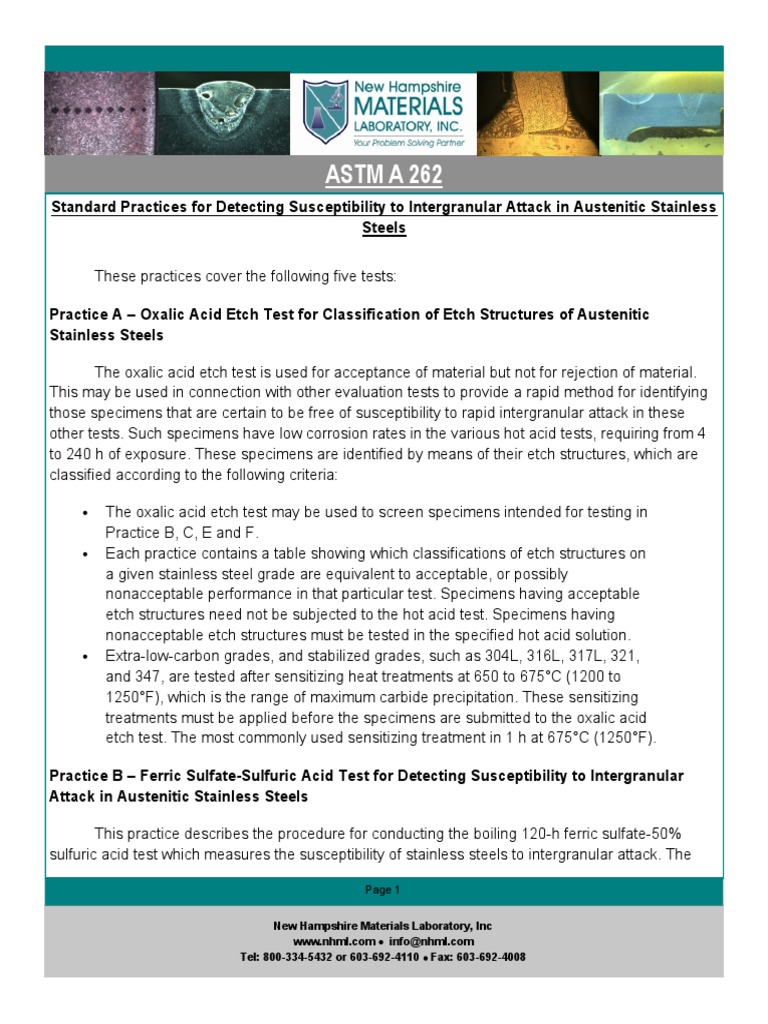 Corrosion Intergranular ASTM A262 | PDF | Corrosion | Stainless Steel