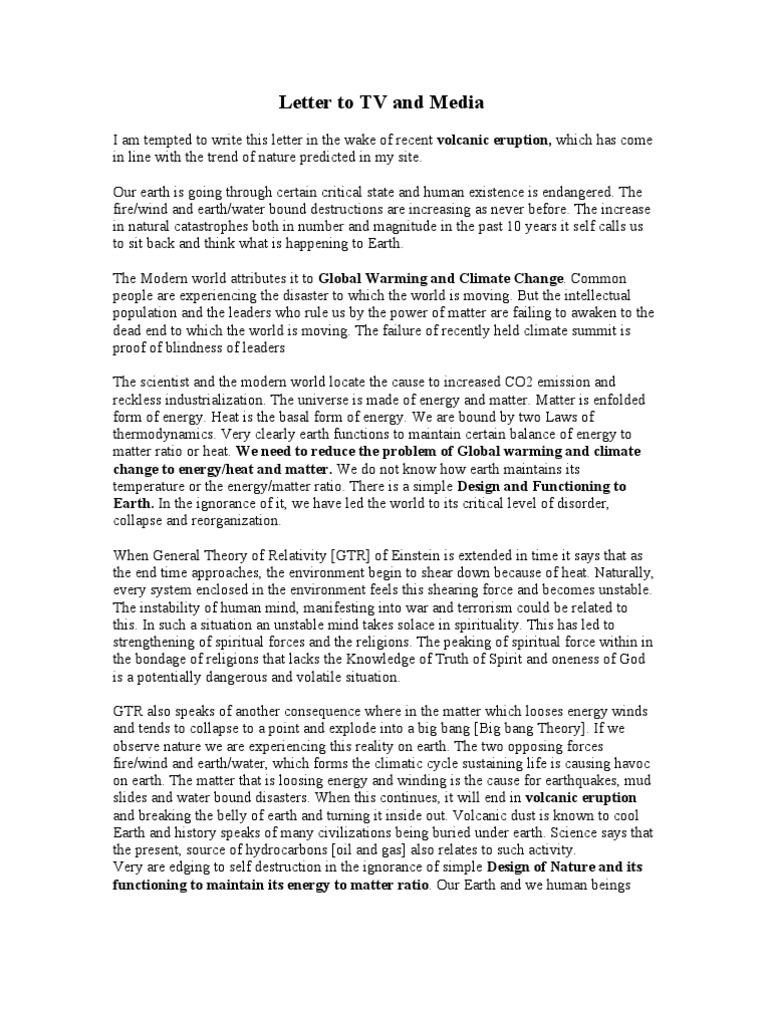 Letter To TV and Media | PDF | Volcano | Earth
