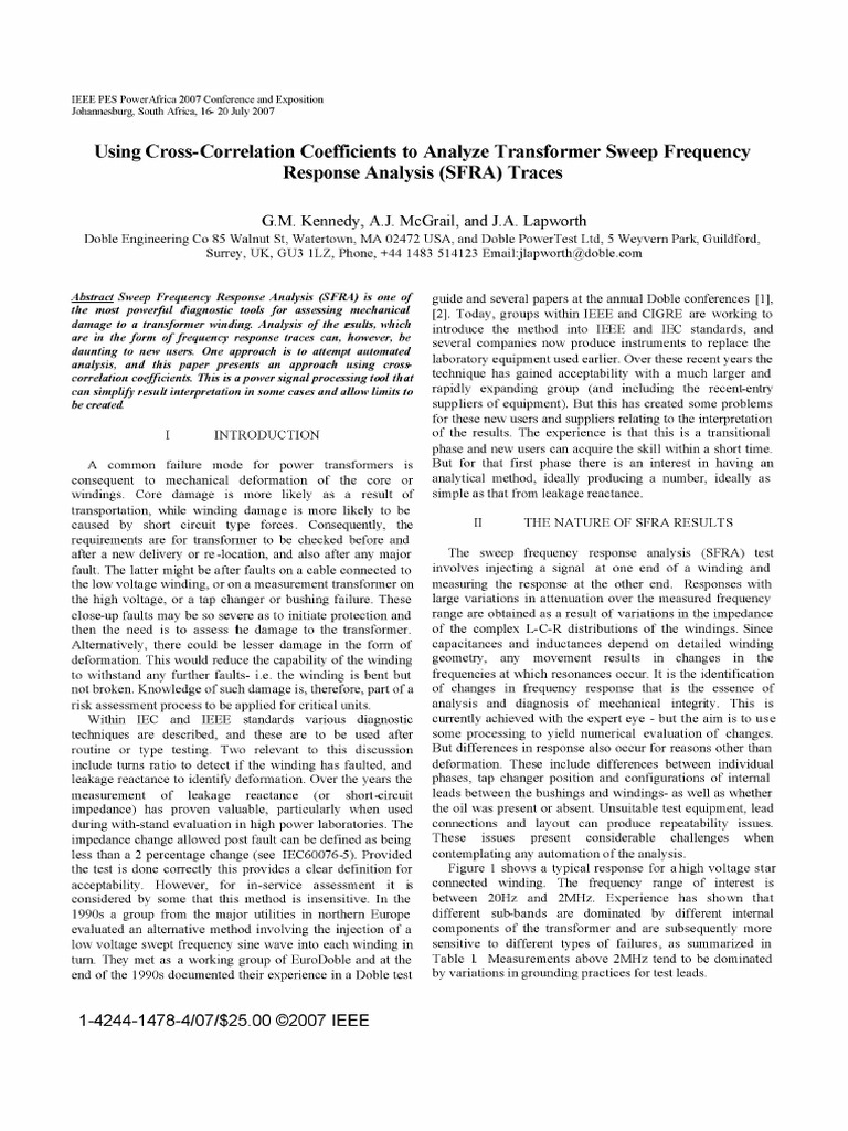 Using Cross-Correlation Coefficients To Analyze Transformer Sweep Frequency Response Analysis ...