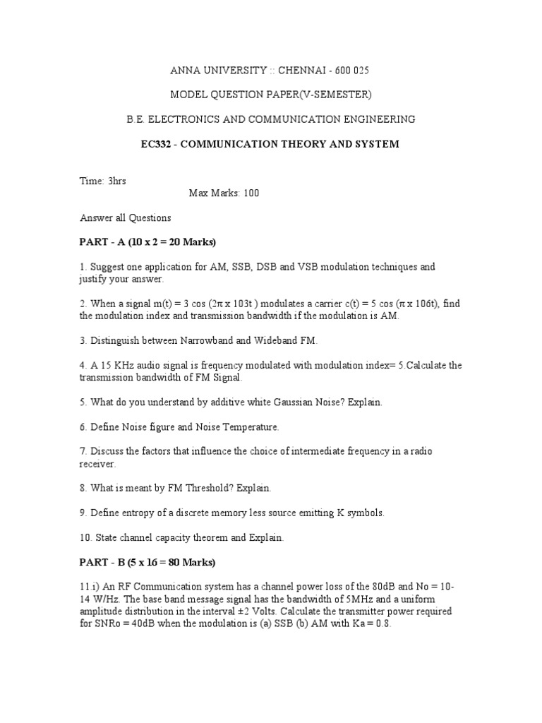 Anna University CT | PDF | Frequency Modulation | Modulation
