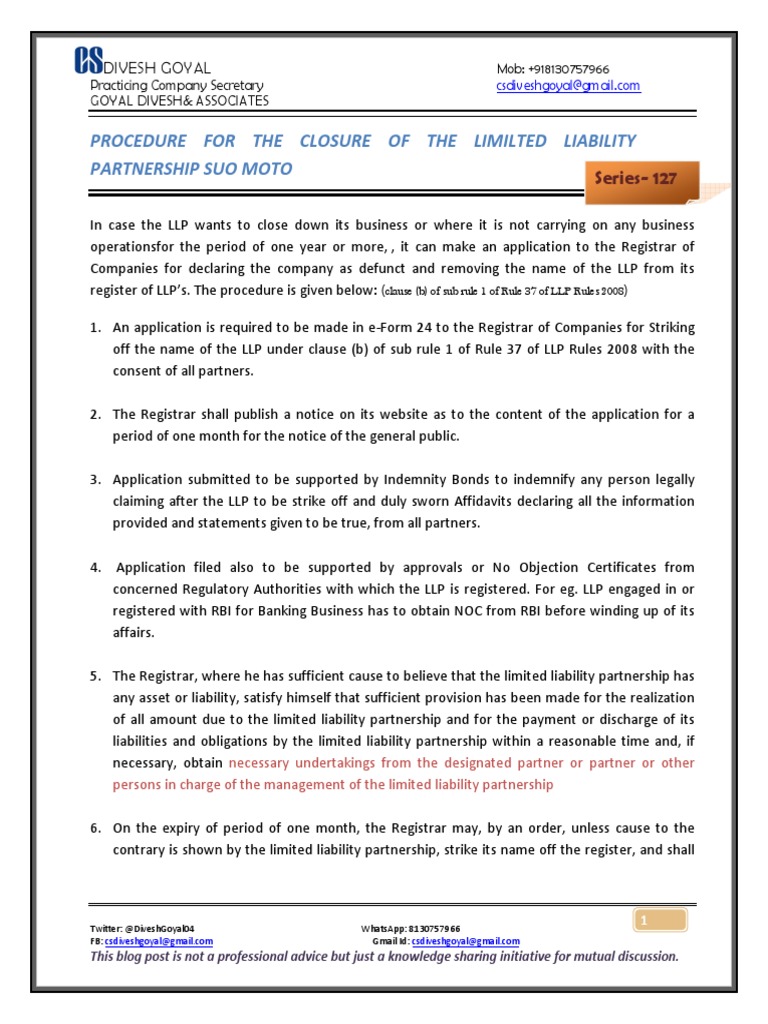 Procedure For The Closure of The Limilted Liability Partnership Suo ...