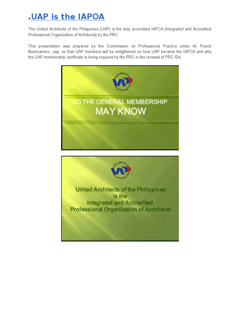 Uap Is The Iapoa | PDF | Architect | Identity Document