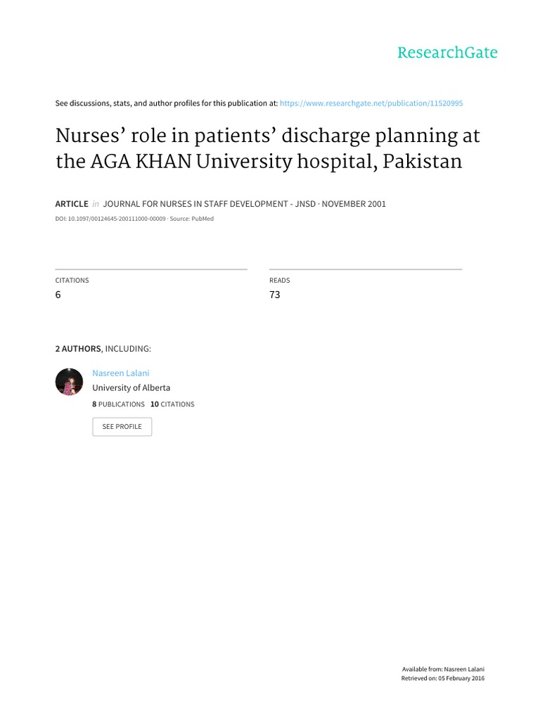 Nurses Role in Discharge Planning | PDF | Nursing | Patient