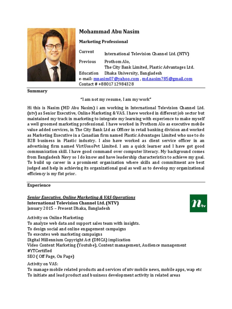 CV of Nasim | Download Free PDF | Digital Marketing | Online Advertising
