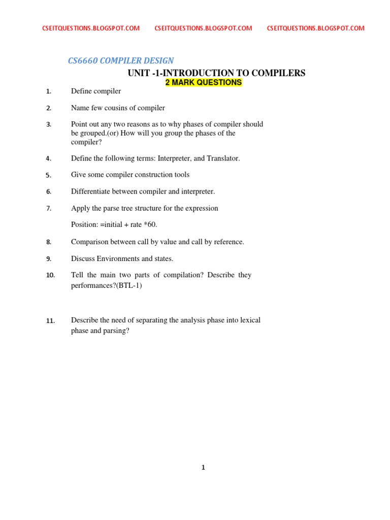 Compiler Design Exam Questions and Answers | PDF | Parsing | Compiler