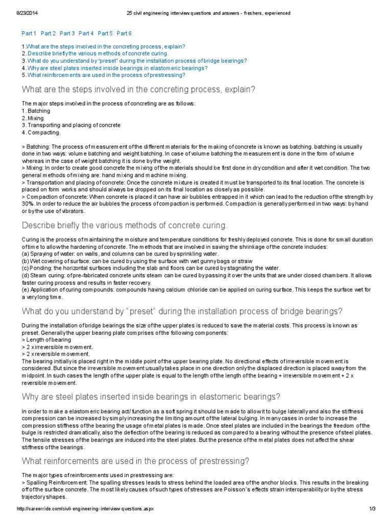 25 civil engineering interview questions | PDF | Concrete | Stress ...