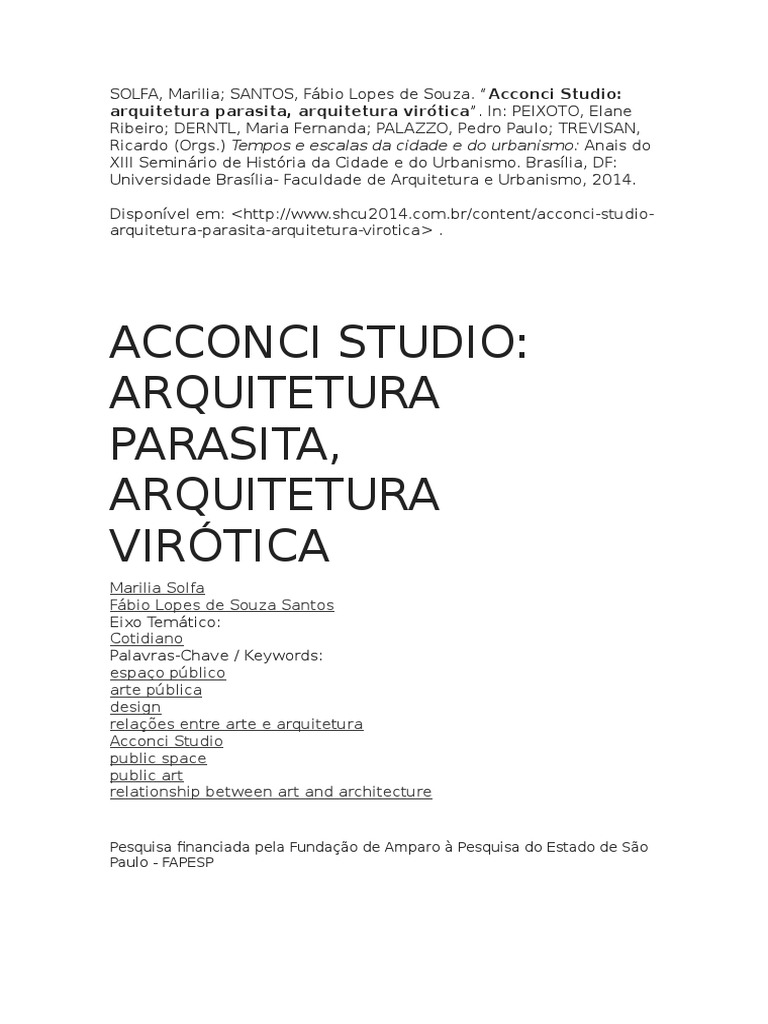 "Acconci Studio: Arquitetura Parasita, Arquitetura Virótica"/marilia ...