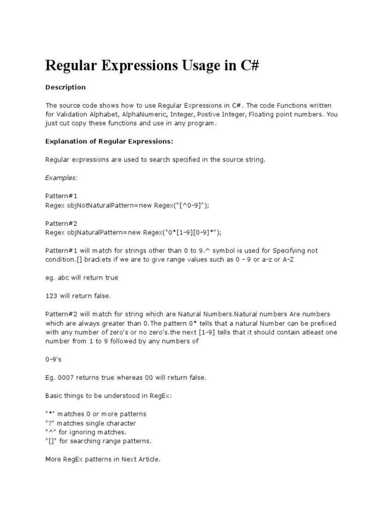 Regex in C# | PDF | Regular Expression | Teaching Mathematics