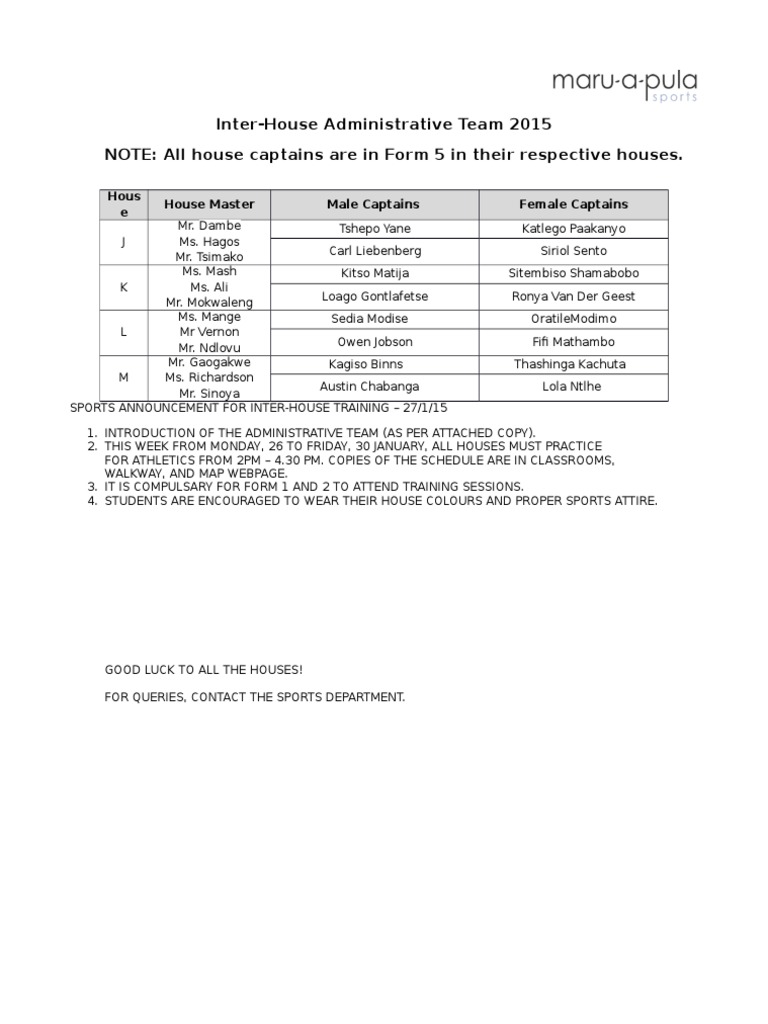 Inter-House Sports Training Notice | PDF | Lifestyle