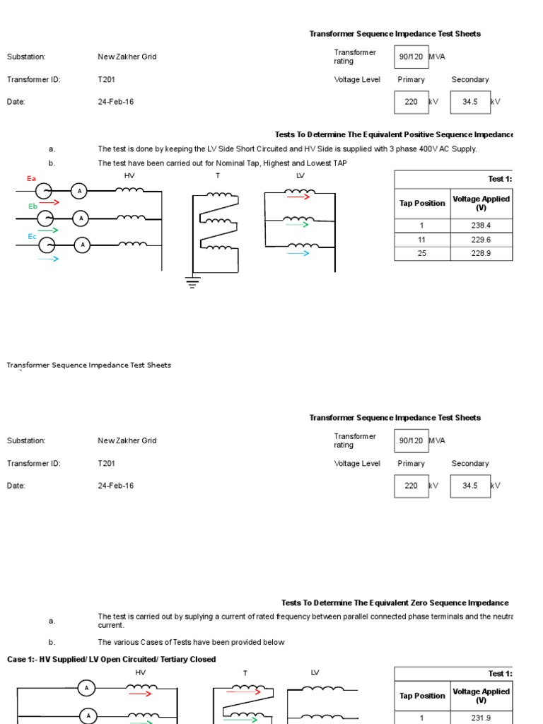 Transformer Impedance Test Sheets | PDF | Transformer | Electrical ...