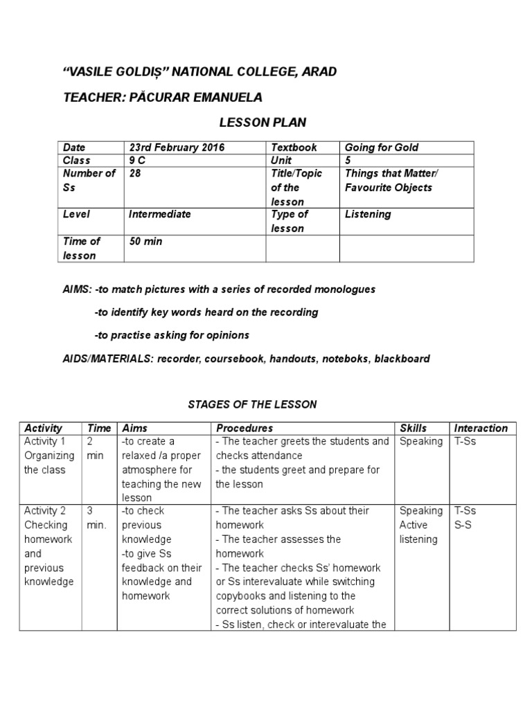 Def Unit 5 Listening Lesson Plan 9c | PDF | Lesson Plan | Semiotics