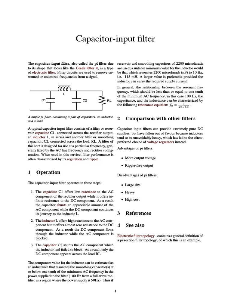 Capacitor Input Filter | PDF | Capacitor | Electronic Filter