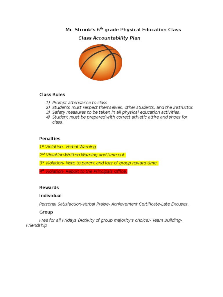 6th Grade PE Class Accountability Plan | PDF