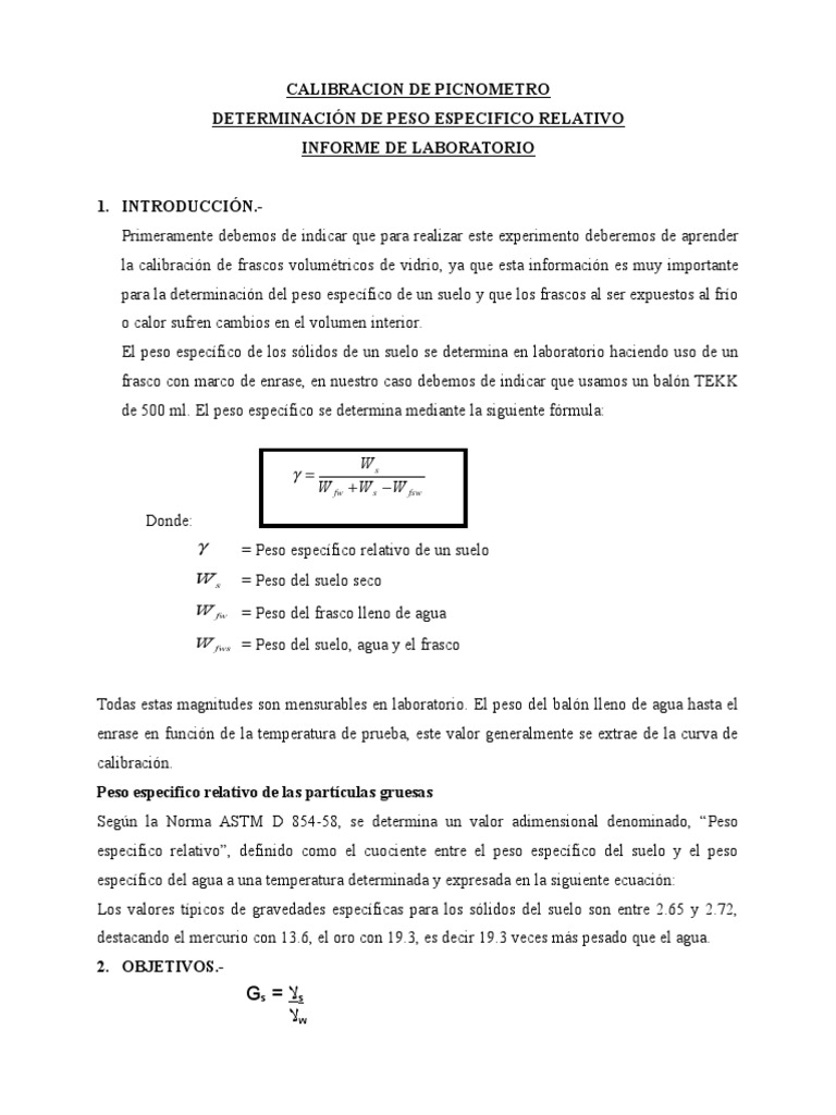 Calibracion de Picnometro | PDF | Calibración | Precipitación