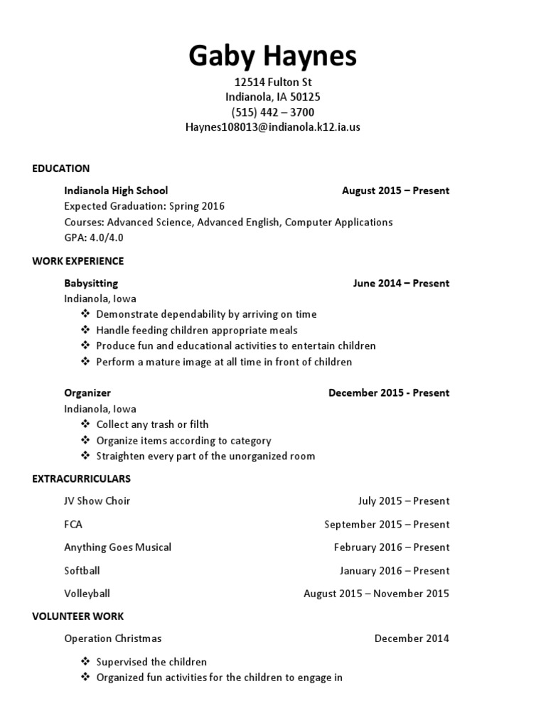 Gaby Haynes: Student Resume 2016 | PDF | Wellness