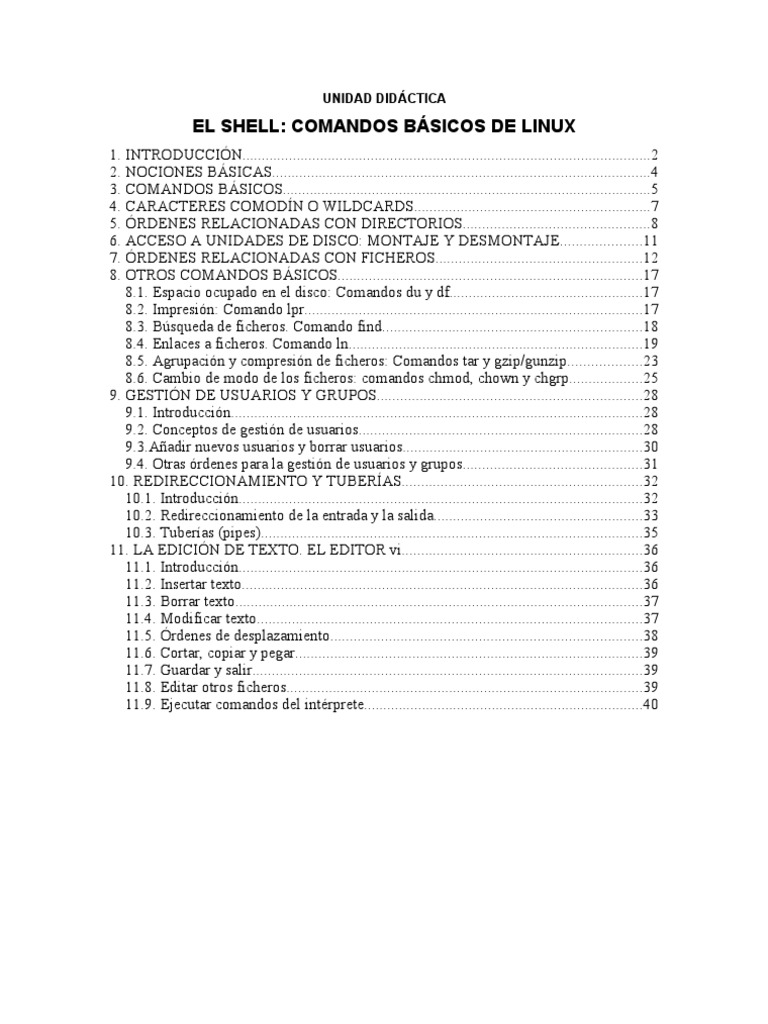 El Shell: Comandos Básicos de Linux 1 | PDF | Archivo de computadora ...