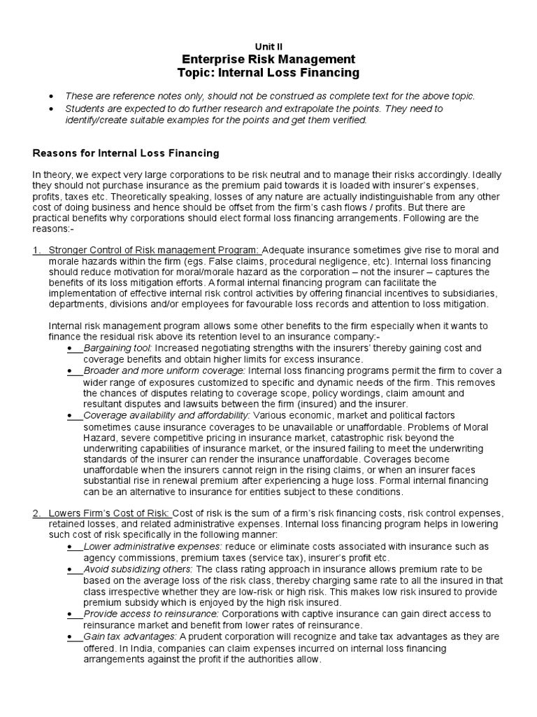 Internal Loss Financing | PDF | Self Insurance | Insurance