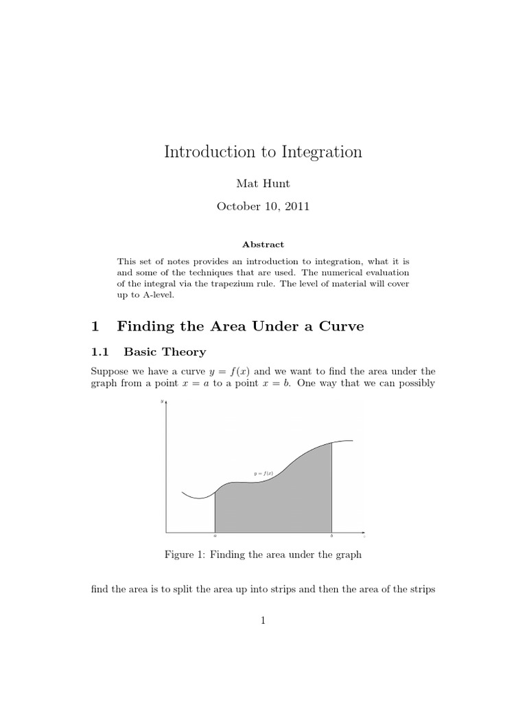 Introduction To Integration: 1 Finding The Area Under A Curve | PDF ...
