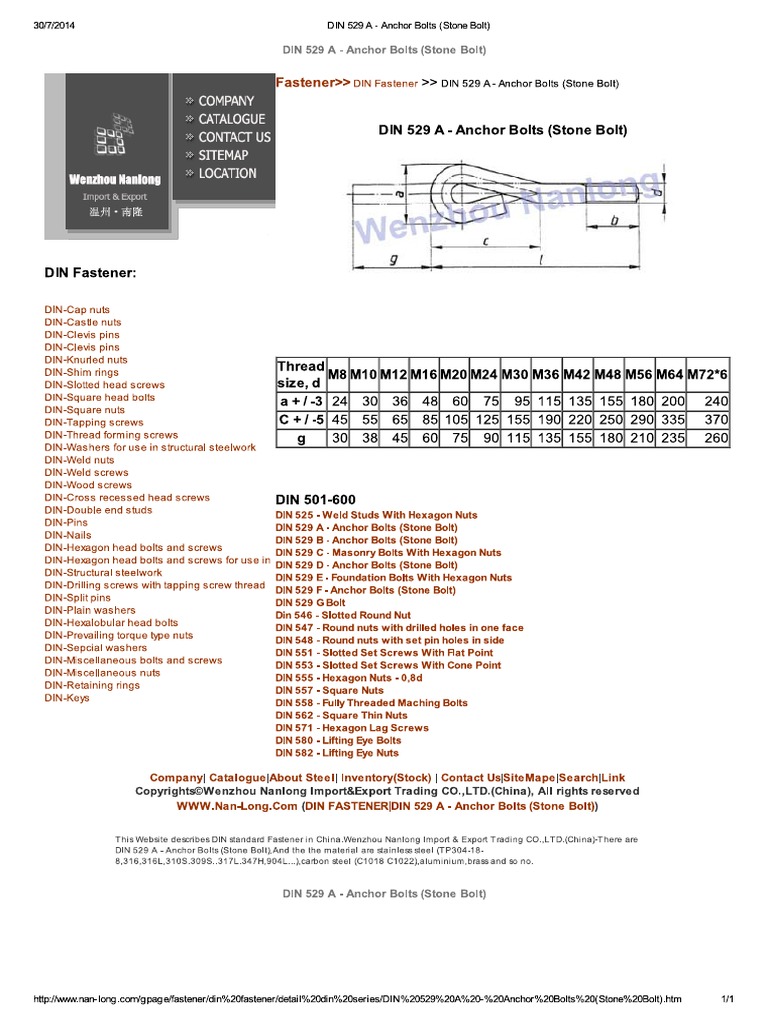 DIN 529 A - Anchor Bolts (Stone Bolt) | PDF