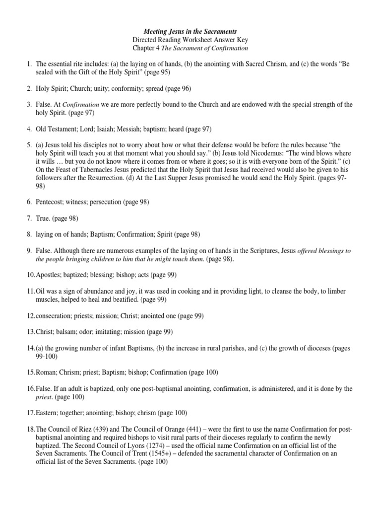 Sacraments - Chapter 4 Direct Reading Worksheet Answers | PDF ...