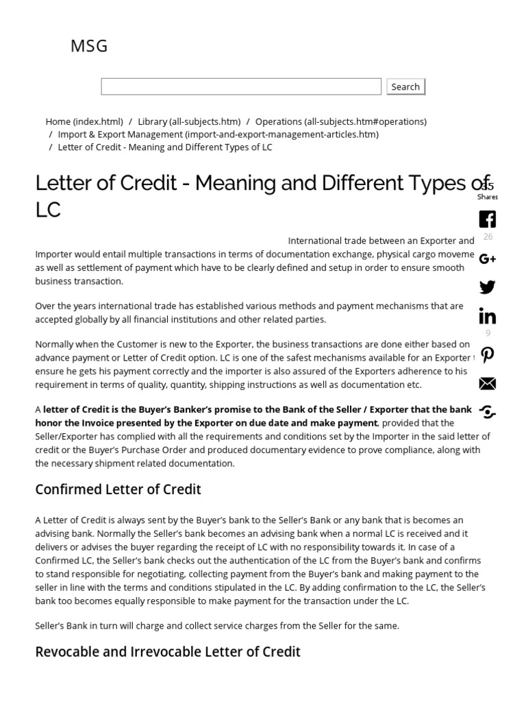 Letter of Credit - Meaning and Different Types of LC | PDF | Letter Of ...