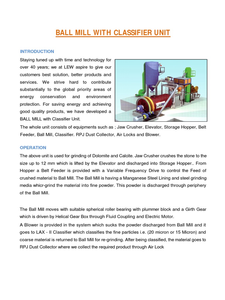 Ball Mill With Classifier Unit | PDF | Mill (Grinding) | Mechanical ...