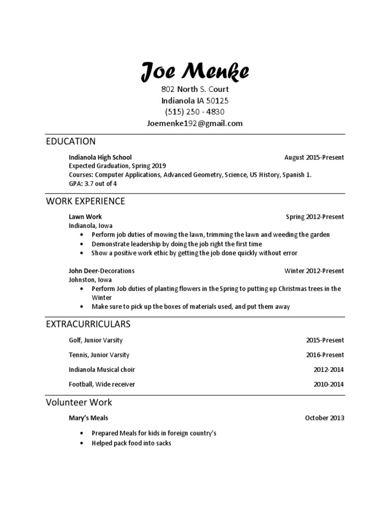 Joe Menke's Resume Overview | PDF