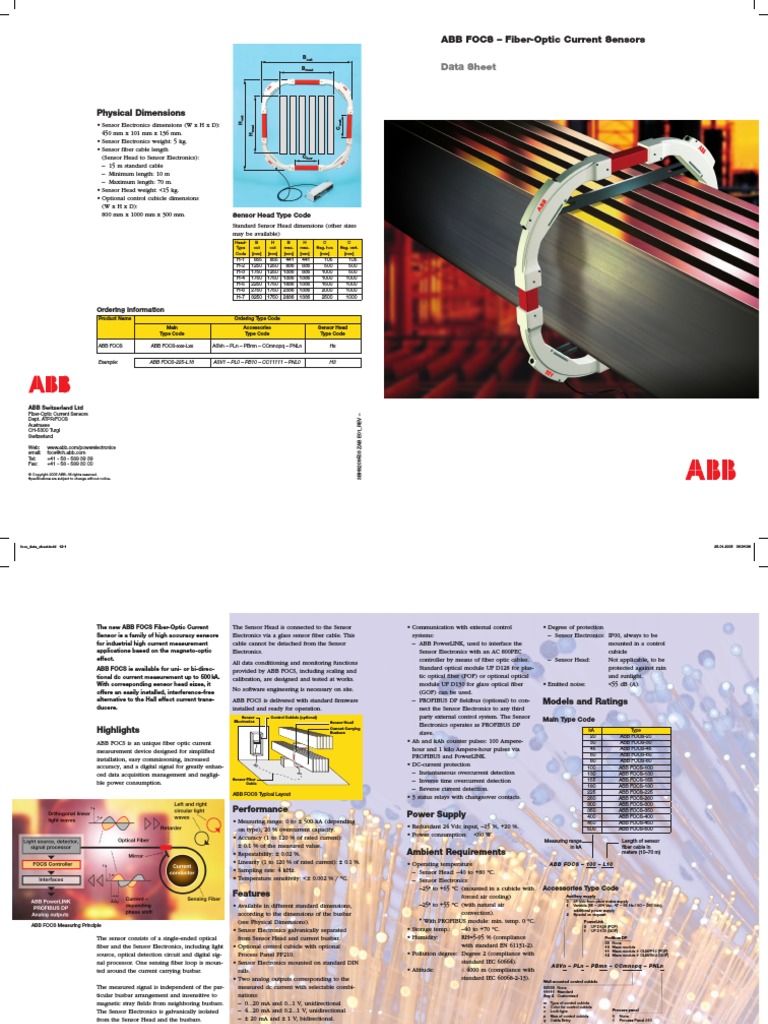 Abb Focs Data Sheet Sensor Corriente PDF | PDF | Optical Fiber | Sensor
