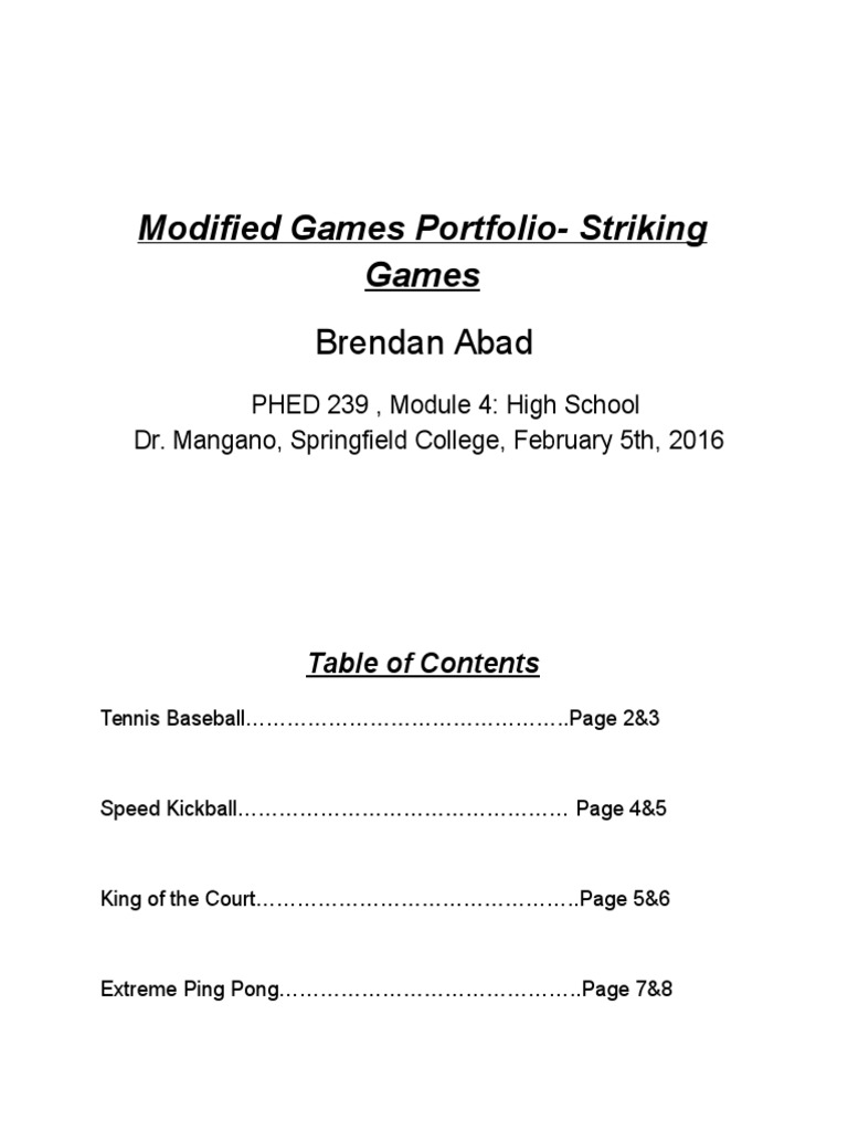 Modified Striking Games Portfolio | PDF | Pitcher | Table Tennis