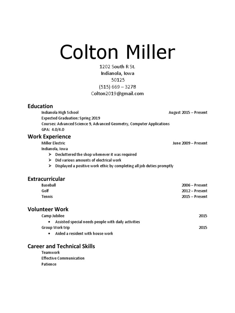Colton Miller's Resume and Skills Summary | PDF | Career & Growth
