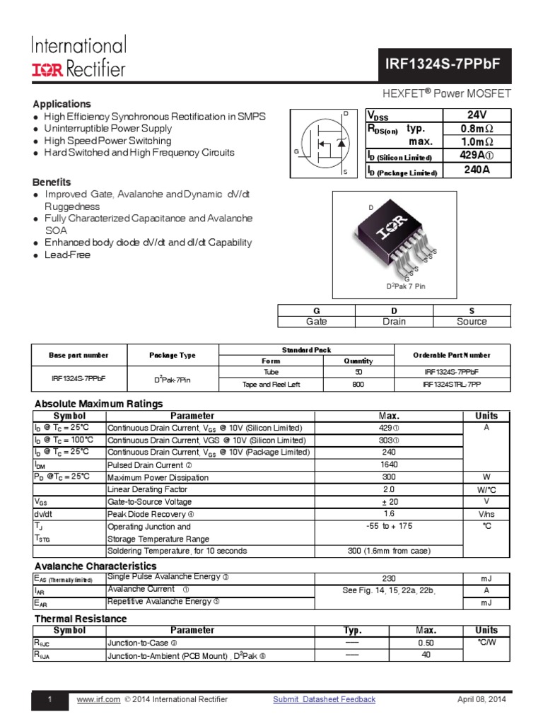 irf1324s-7ppbf | Field Effect Transistor | Diode