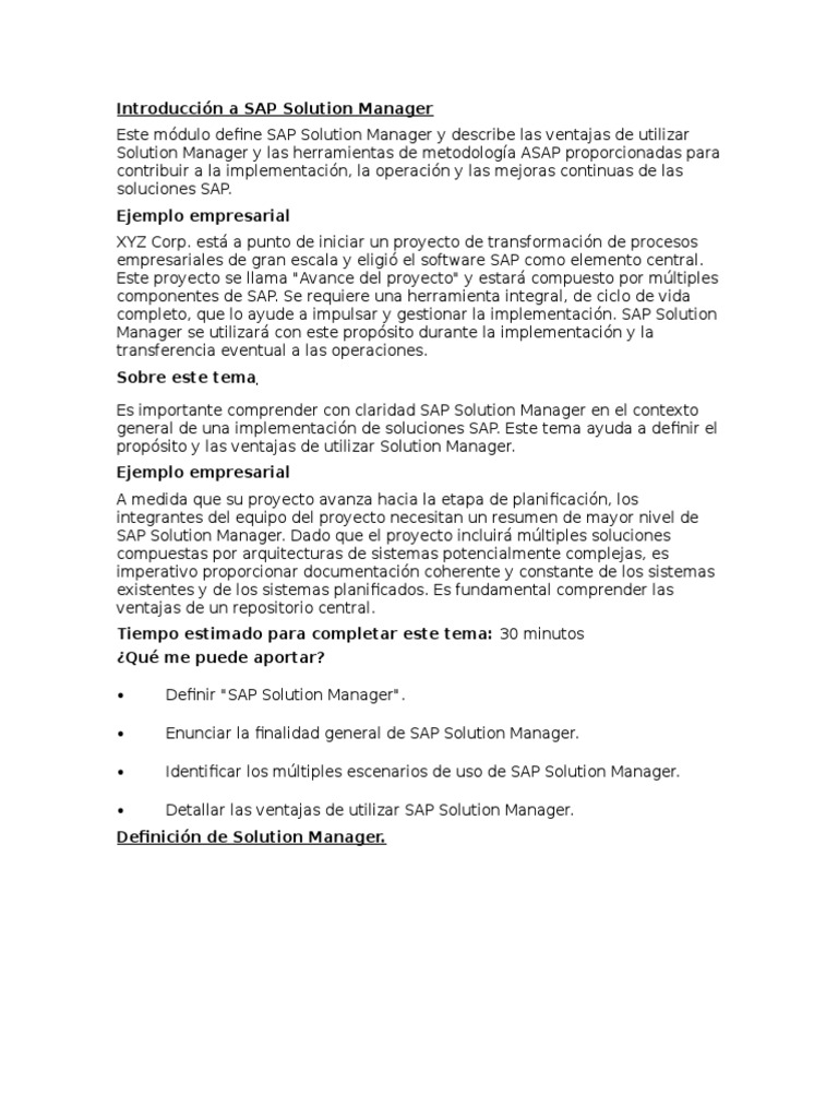 Introducción A SAP Solution Manager | PDF | Sap Se | Mesa de ayuda