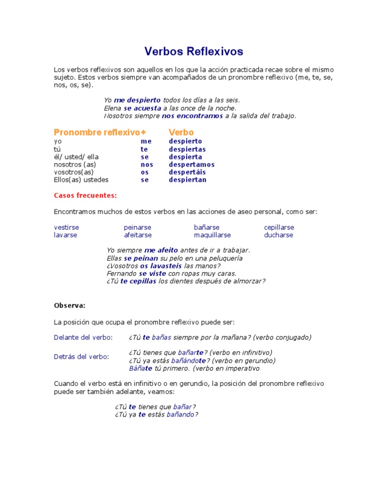 Spanish - Espanhol - Aula - 64 - Verbos Reflexivos | PDF